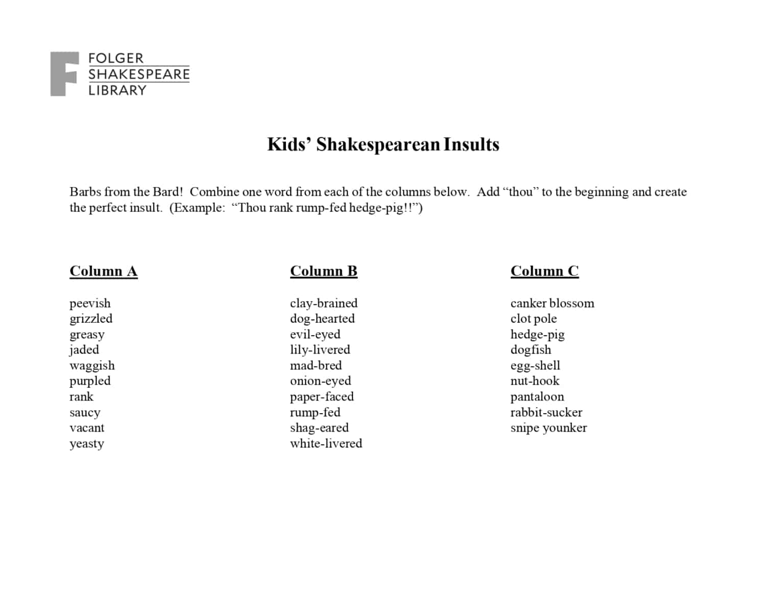 Create Your Own Shakespearean Insults - Denver Center for the ...